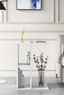 Slot C-Shaped Side Table with Storage Shelf, 40 x 30 x 59 cm 3 Tier ...