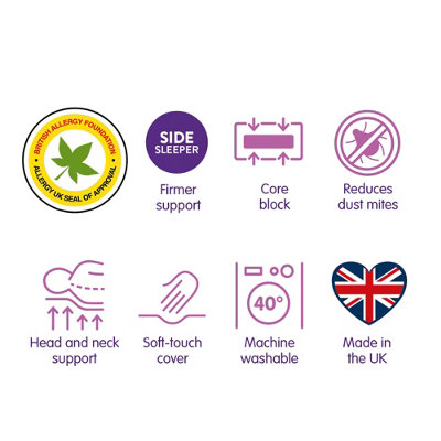 Slumberdown Anti Allergy Super Support Pillows 4 Pack Firm Support Side ...
