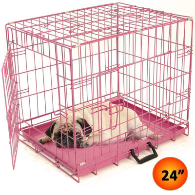 Small 24inch Foldable Pink Dog Cage