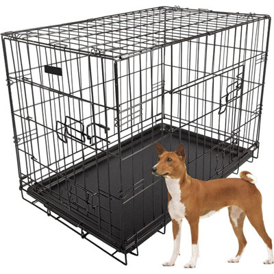 Small 61 x 49 x 44cm Cage Carrier 2 Door Folding Crate With Plastic ...