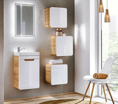 Small Bathroom Cabinet Wall Mounted Cube Unit Set of 3 Floating Storage ...