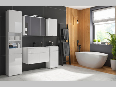 Small Bathroom Cabinet Wall Mounted Storage Unit Slim Single Door ...