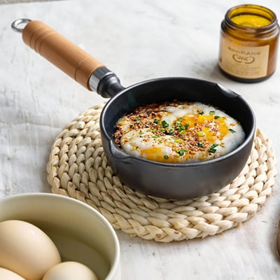 Small Black Cast Iron Frying Pan with Removable Wooden Handle ...