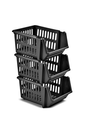 Small Black Stacking Storage Baskets 3 Tier Kitchen Home Office