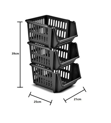 Small Black Stacking Storage Baskets 3 Tier Kitchen Home Office