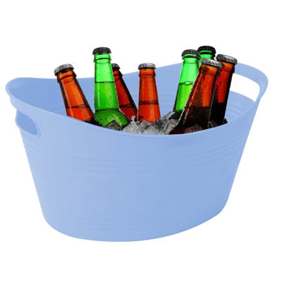 Small Blue Plastic Ice Bucket With Handles Drink Cooler Tub Party BBQ
