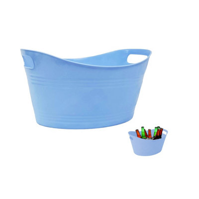 Small Blue Plastic Ice Bucket With Handles Drink Cooler Tub Party BBQ