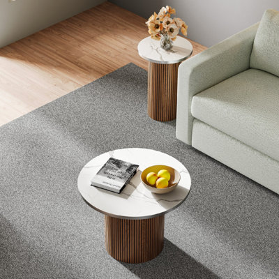 Small Coffee Table Set of 2,Round Coffee Tables for Living Room,Walnut