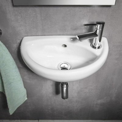 Small Compact Tiny Bathroom Cloakroom Basin Sink Wall Hung Curved with ...