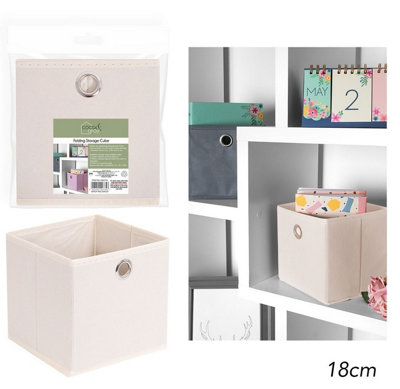 Small Cream Folding Storage Cube Collapsible Fabric Storage Box 18cm