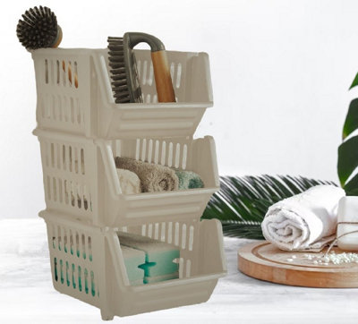 Small Cream Stacking Storage Baskets 3 Tier Kitchen Home Office | DIY ...
