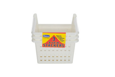 Small Cream Stacking Storage Baskets 3 Tier Kitchen Home Office
