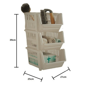 Small Cream Stacking Storage Baskets 3 Tier Kitchen Home Office