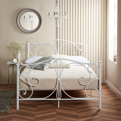 Small Double Metal Bed Frame White Crystal