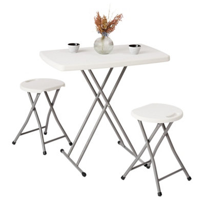Small Folding Table & 2 Folding Stool Set - Built-in Handle ...