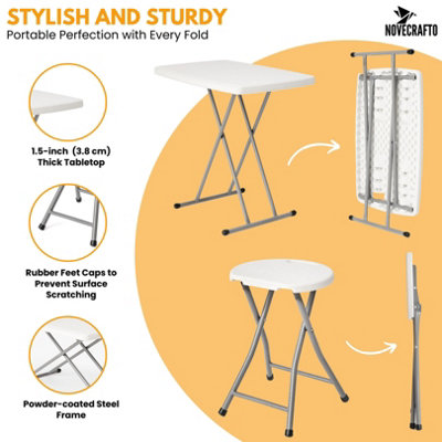 Small Folding Table 2 Folding Stool Set Built in Handle Protective Feet Ideal for