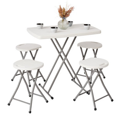 Small Folding Table & 4 Folding Stool Set - Built-in Handle ...