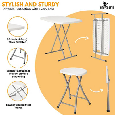 Small Folding Table & 4 Folding Stool Set - Built-in Handle ...