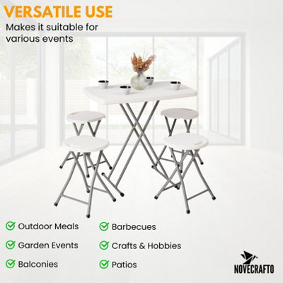 Small Folding Table & 4 Folding Stool Set - Built-in Handle ...