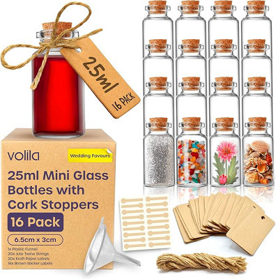 Small Glass Bottles with Corks 16 Pack 25ML Mini Vials with Labels ...