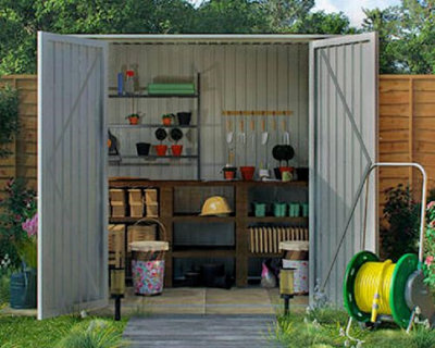 Small Metal Shed with Hinged Double Doors, Low Maintenance Outdoor ...