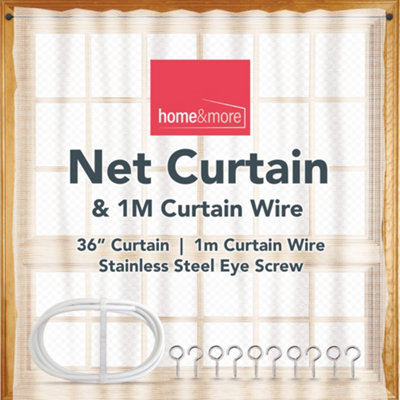 Small Net Curtain for Window, 36 Inch Drop with Curtain Wire 1m, and ...