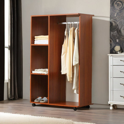 SMALL OPEN WARDROBE WITH WHEELS WALNUT BROWN