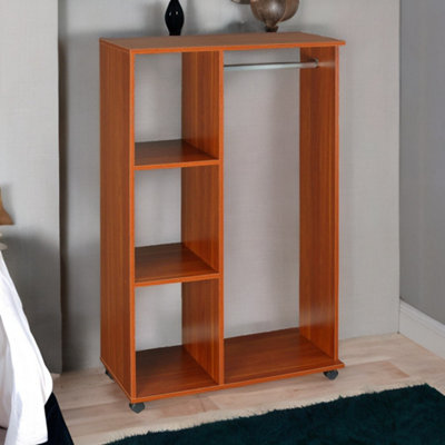 SMALL OPEN WARDROBE WITH WHEELS WALNUT BROWN