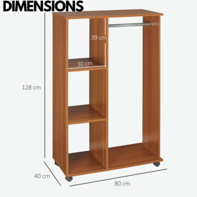 SMALL OPEN WARDROBE WITH WHEELS WALNUT BROWN