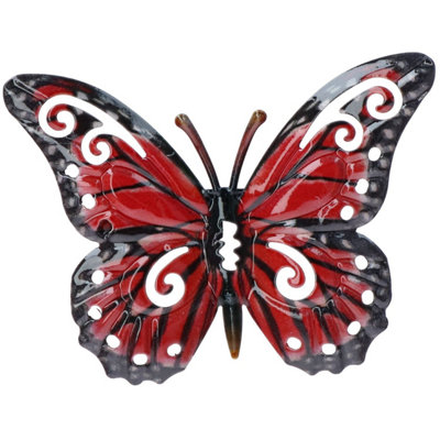 Small Red Metal Butterfly Garden/Home Wall Art Ornament 11x8.5cm