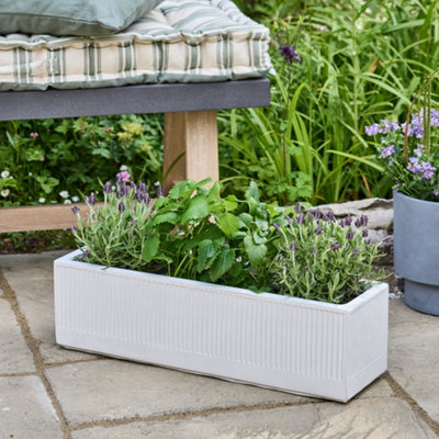Small Ribbed White Finish Fibre Clay Indoor Outdoor Garden Plant Pots ...