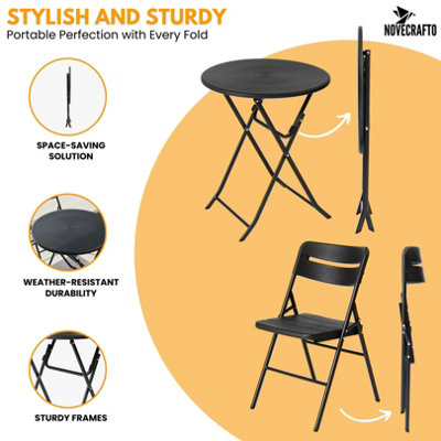 Small Round Folding Table & 2 Folding Chairs Set - HDPE Top Steel Frame ...