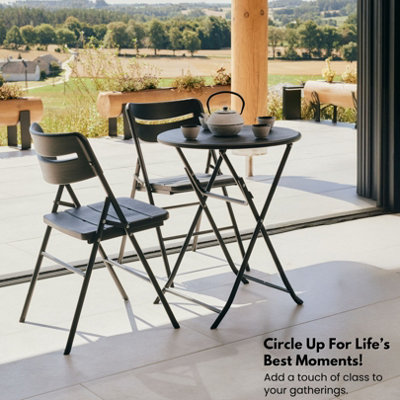 Small Round Folding Table & 2 Folding Chairs Set - HDPE Top Steel Frame ...