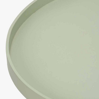 Small Round Sage Green Side Table With Wooden Tripod Legs For Small Corners