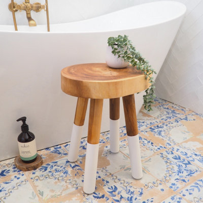 Small Rustic Wooden Stool - Wooden Bathroom Stool - Natural Wood ...