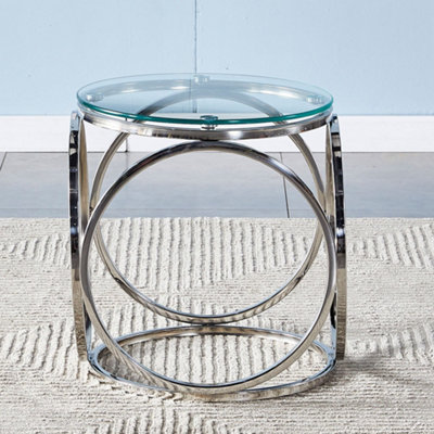 Small Silver Round Glass Coffee Table with Circle Base