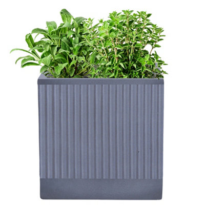 Small Slate Grey Ribbed Finish Fibre Clay Indoor Outdoor Garden Plant ...