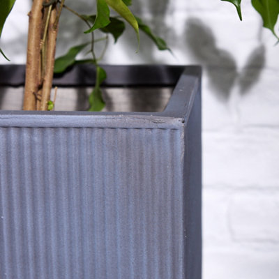Small Slate Grey Ribbed Finish Fibre Clay Indoor Outdoor Garden Plant ...