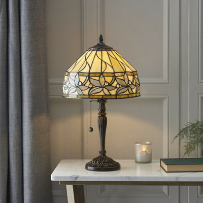 Small Tiffany Glass LED Table Lamp - Floral Border Design - Dark Bronze ...