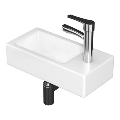 Small Wall Mount Wash Hand Basin Rectangle, Right Hand