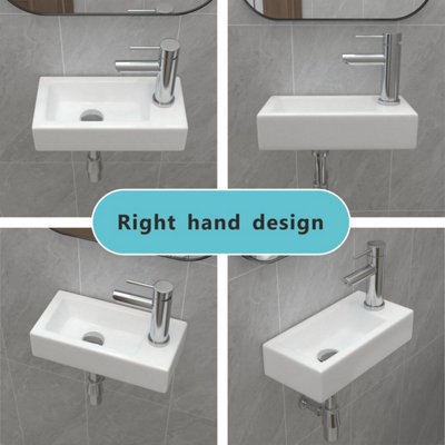 Small Wall Mount Wash Hand Basin Rectangle, Right Hand
