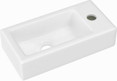Small Wall Mount Wash Hand Basin Rectangle, Right Hand