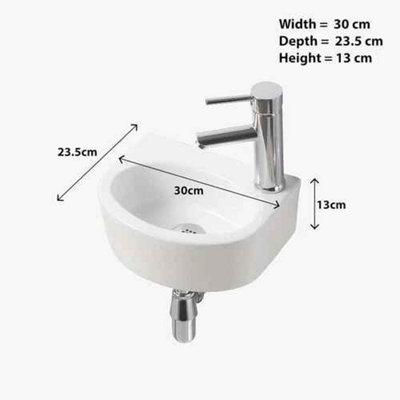 Small white ceramic mini hand wash basin, Compact cloakroom bathroom ...