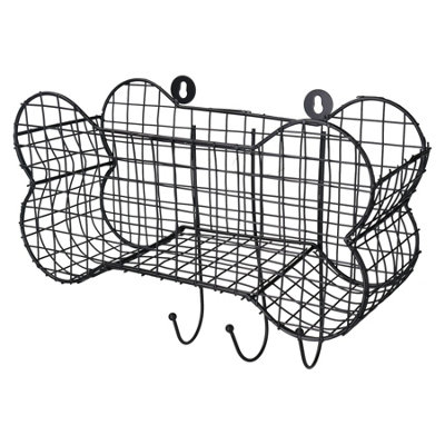 Small Wire Storage Shelf Bone Shaped Basket With Dog Lead Hooks Pet ...
