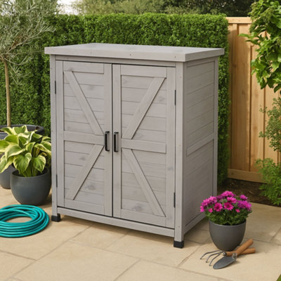 Small Wooden Garden Storage Cabinet in Grey