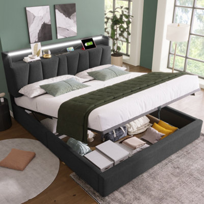 Smart 5ft King Size Storage Bed - USB Charging, App-Controlled LED ...