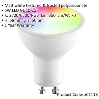 SMART 5W GU10 RGB CCT LED Bulb - Colour Changing Technology - Dimmable ...