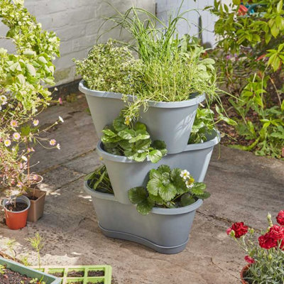 Smart Garden 67 x 40cm 4 Stackable Planters - Slate