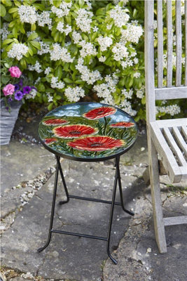 Smart Garden Red Poppy Flower Glass Garden Side Table Folding Indoor ...