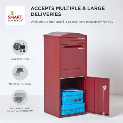 Smart Parcel Box Large Curved Top Front Access Dark Red